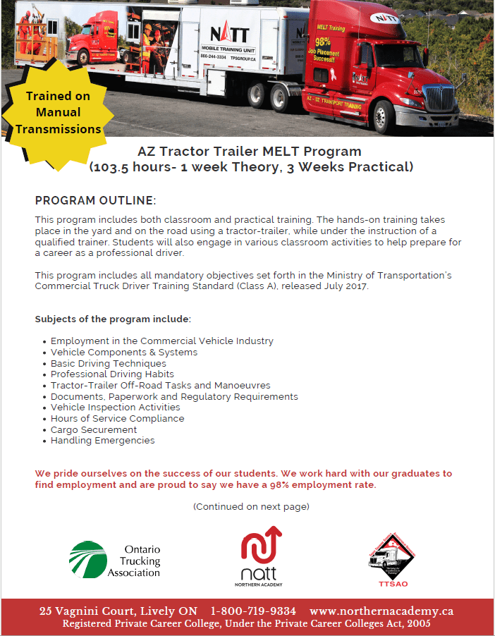 AZ Tractor Trailer Melt Program Student Requirements - NATT Northern ...